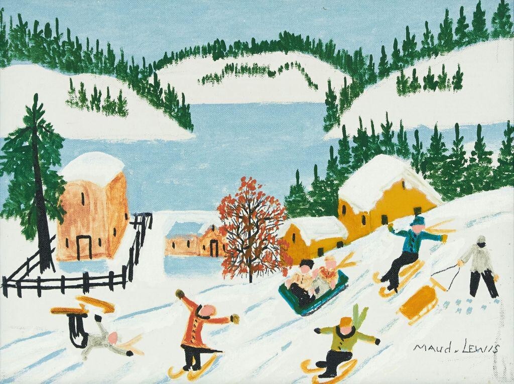 Skiing and Sledding Maud Lewis Early 1900s Canadian Folk Art Winter ...