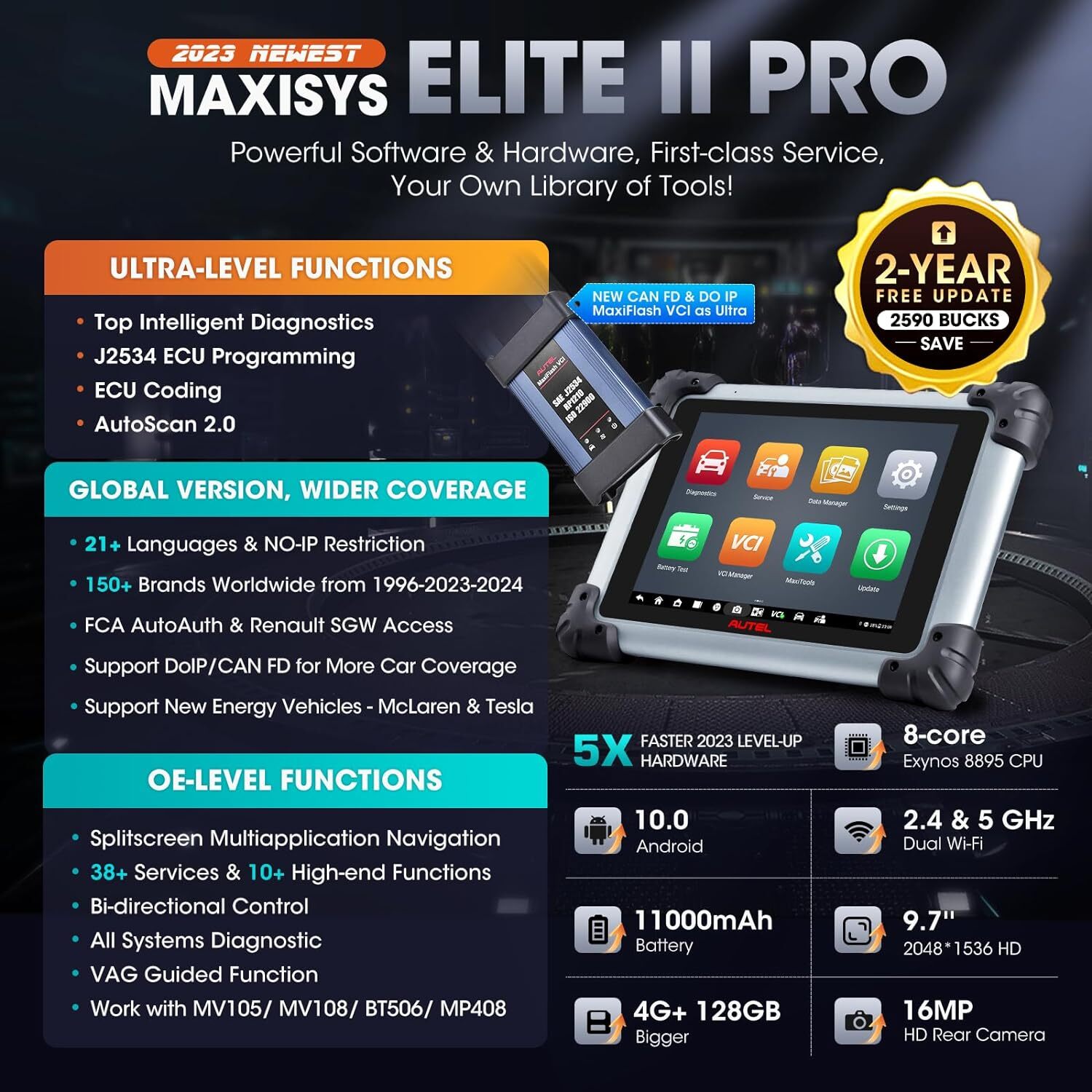 2024 Autel MaxiSys Elite II PRO as MS909 Diagnostic Scan Programming ...