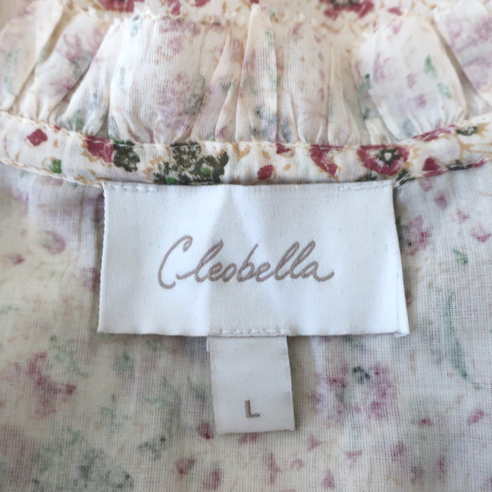 Cleobella Top Katy Cream Floral Print Cotton Size Large Flutter Sleeve ...