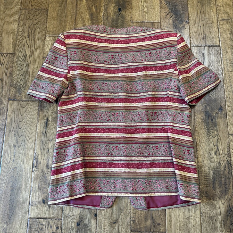 Leslie Fay Skirt Suit 2 Piece Button Front Green Red Stripe Women's Sz ...