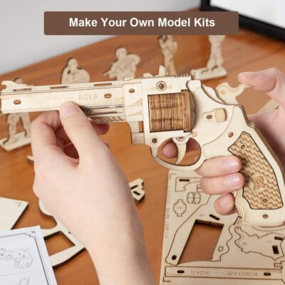 ROKR Wooden Gun 3D Puzzle Toy Revolver Model Assembly Gift for Kids Boy ...