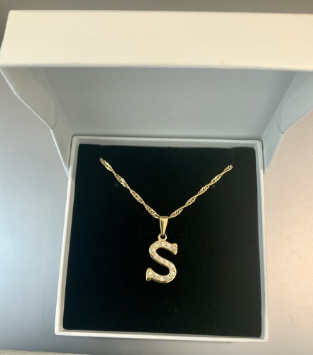 22K 22Ct Gold Filled Wave Chain Necklace Initial Letter S Alphabet ...