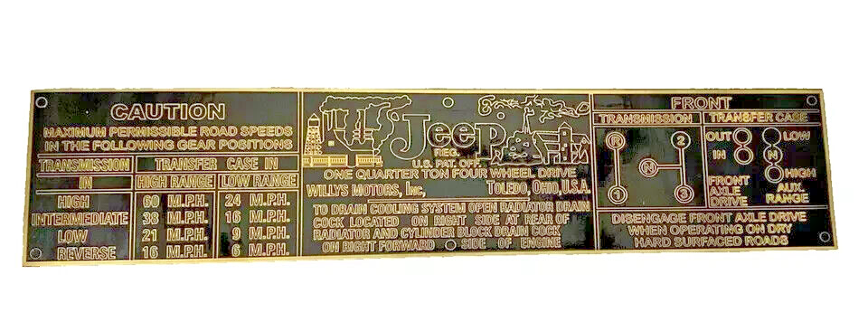 SUITABLE FOR JEEP WILLYS CJ2A CJ3A CJ3B DASH DATA PLATE BRASS | eBay