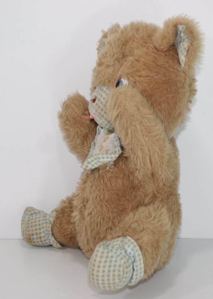 Plush Knickerbocker Bear Vintage 12" Blue Check Bib Booties Stuffed ...