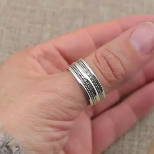 925 Sterling Silver Bali design Band Ring Balinese 9 MM Handmade ring ...