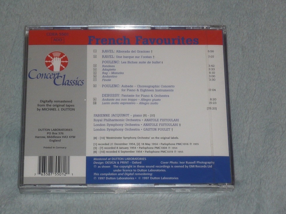 Brand New French Favourites CD Ravel Poulenc Favienne Jacquinot ...