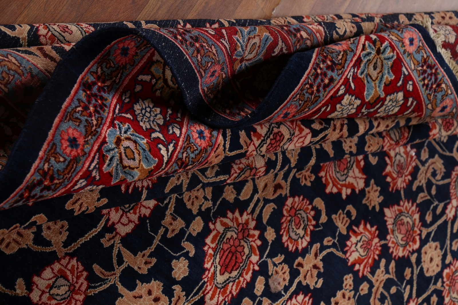 Vegetable Dye Floral Navy Blue/ Rust Mood Vintage Handmade Room Size ...