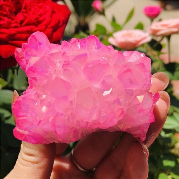 1pc Pink Aura Coated Cluster Quartz Crystal Stone Home Decor Art ...