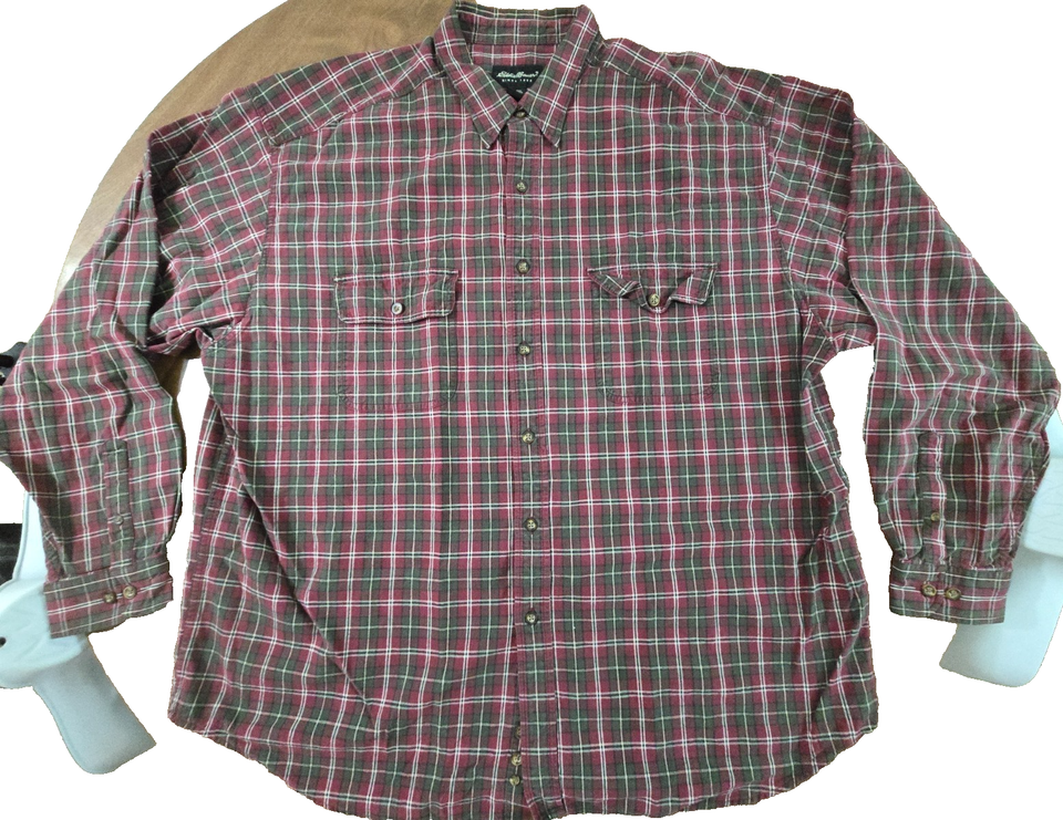 Eddie Bauer Shirt Men's 2XL Green Red Plaid Vintage Button Pockets ...
