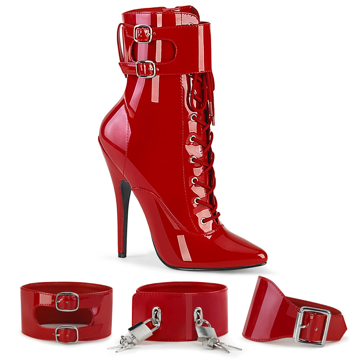 Red Fetish Ballet Toe Super High Heels Ankle Cuff Lock Key Dominatrix ...