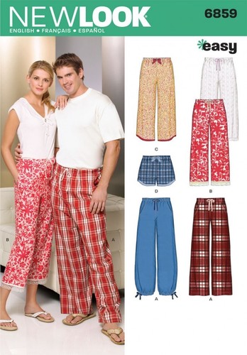 New Look Ladies & Mens Easy Sewing Pattern 6859 Pyjama Bottoms Pants ...