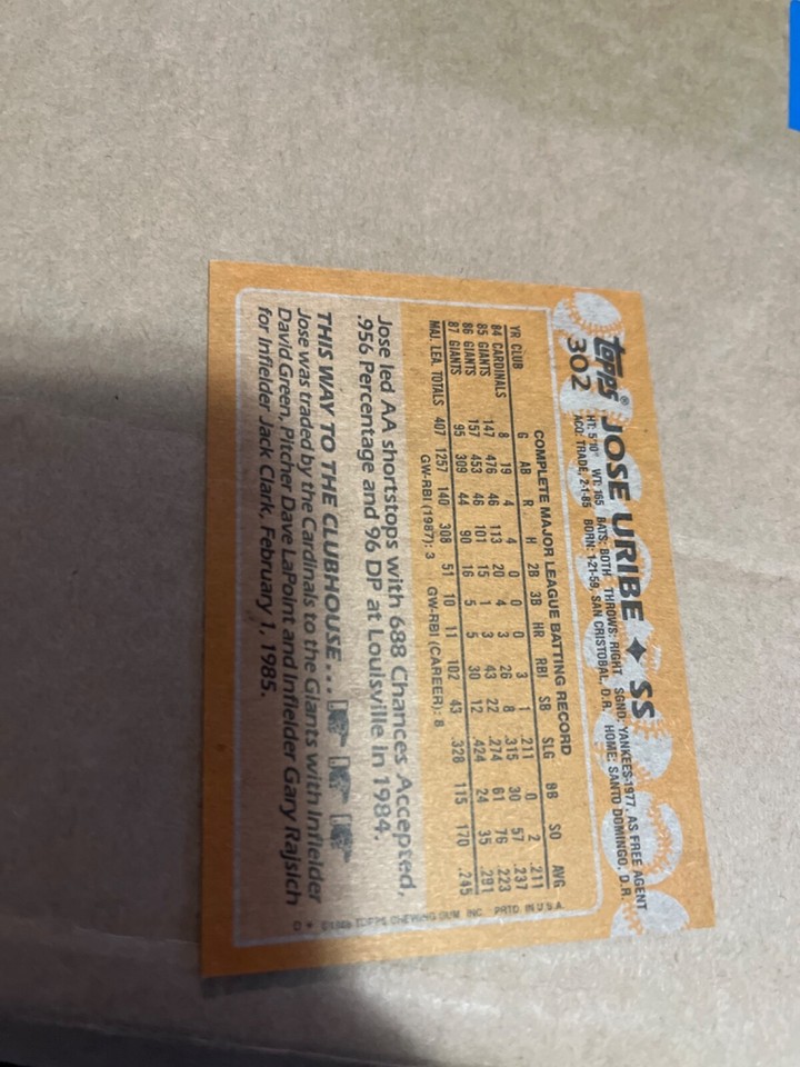 Jose Uribe error card Topps #302 | eBay