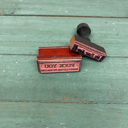 vintage wood handle rubber stamp set f**k you up your a** bad word ...
