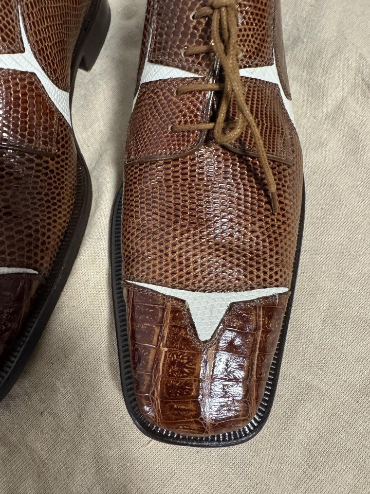 David Eden Dress Shoes Mens Size 9 Brown White Genuine Crocodile ...