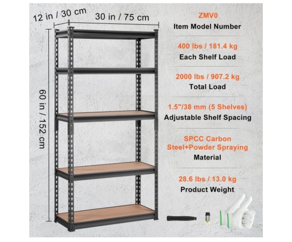 VEVOR Storage Shelving Unit, 5-Tier Adjustable, 2000 lbs Capacity ...