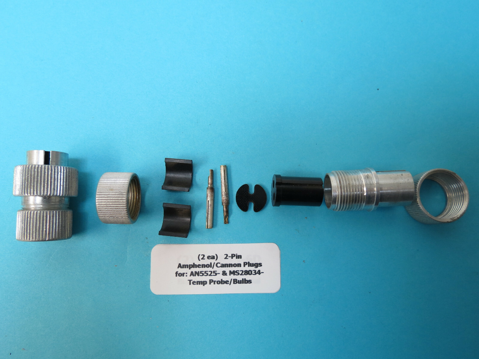 (2) 2-Pin Amphenol Cannon Connector Plugs For AN5525 & MS28034 Temp ...