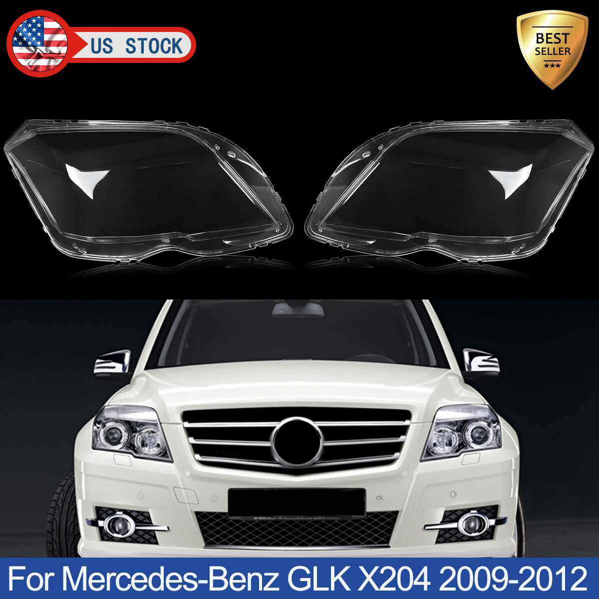 2009-2012 Mercedes-Benz GLK X204 Pair Headlight Lens Cover Clear ...