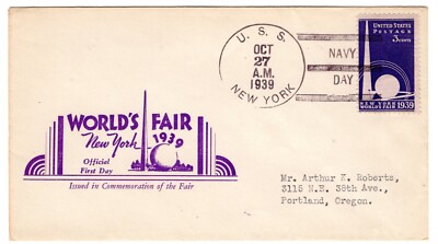 #853 on New York World's Fair Closing - U.S.S. New York Navy Day Cancel ...