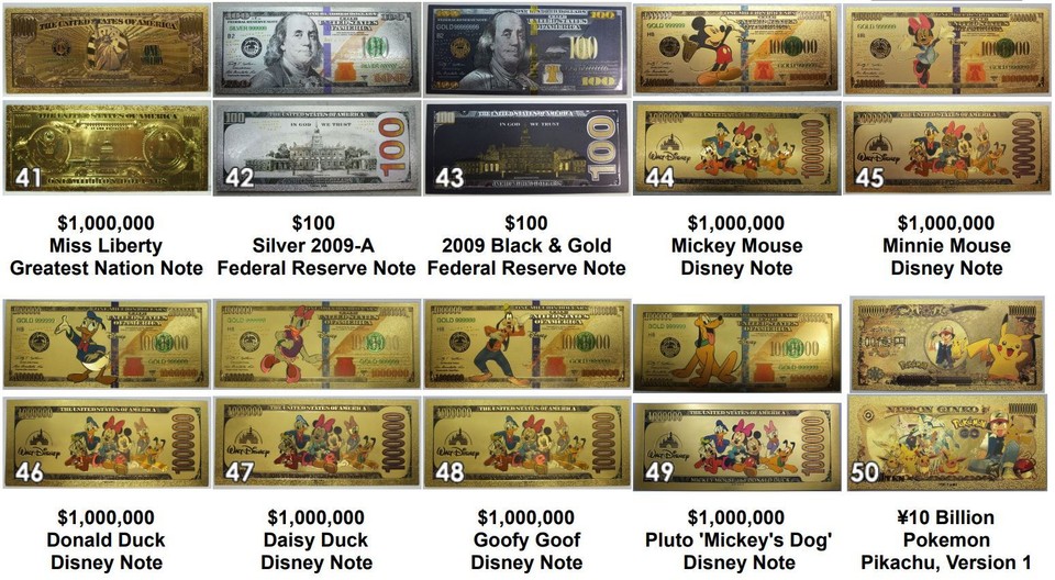 24K Gold-Plated Foil Note Currency Bill Paper Money Novelty Famous Cash ...