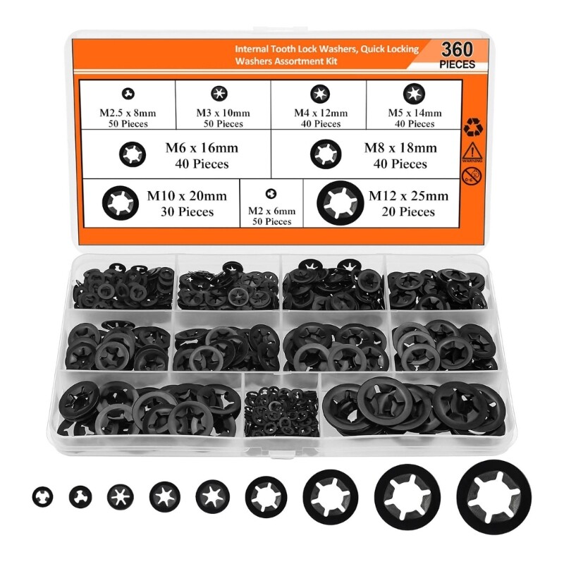 360Pcs 2/2.5/3/4/5/6/8/10/12mm Quick Speed Locking Washers Retaining ...