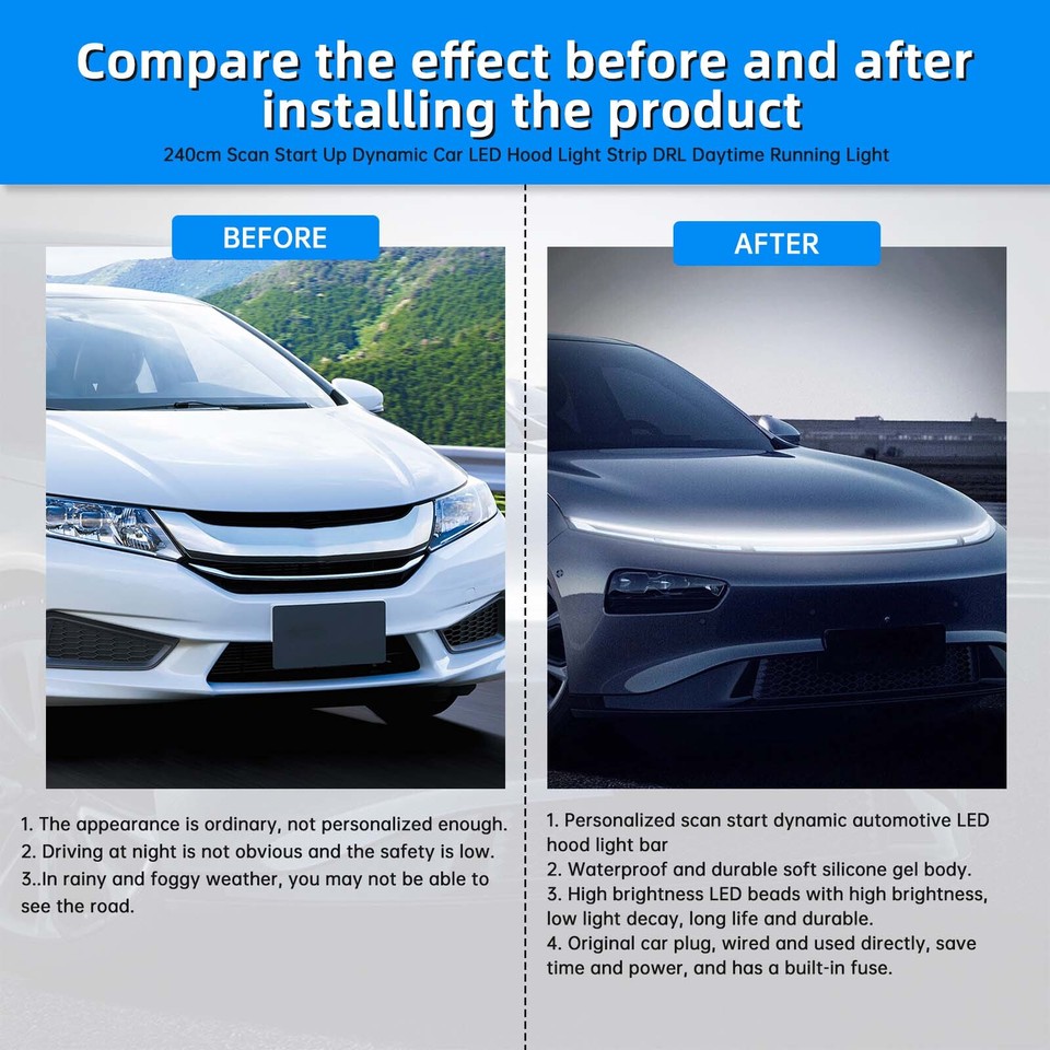For Chevy Silverado 1500 2500 3500 LED Hood Light Strip Scan Startup ...