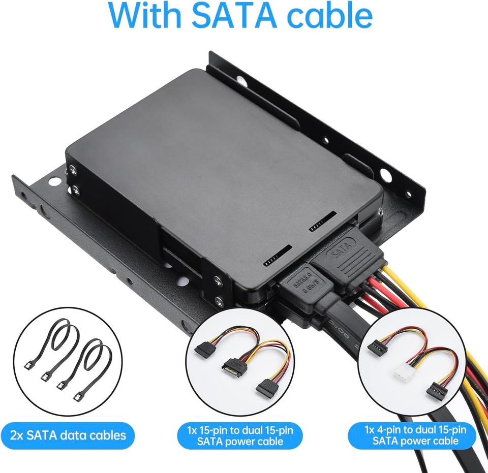 2 Pack Double-Deck SSD Mounting Bracket Adapter 2.5" to 3.5" Hard Black ...