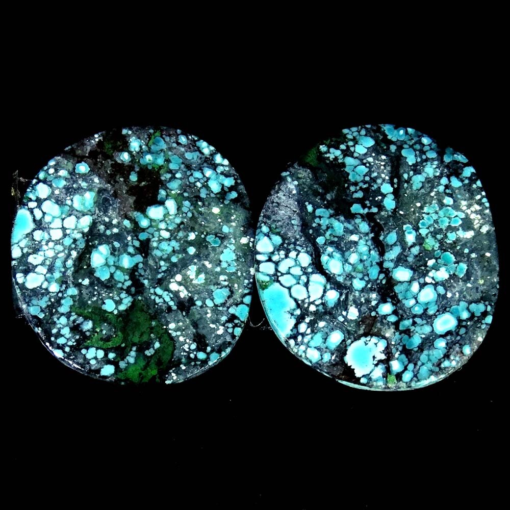23.55Cts. 20X21X4mm 100% Natural Tibet Turquoise Fancy Cab Matched Pair ...
