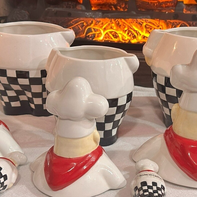 Chef Cookie Jar Set Vintage Ceramic Kitchen Decor Chef Figurines 5 ...