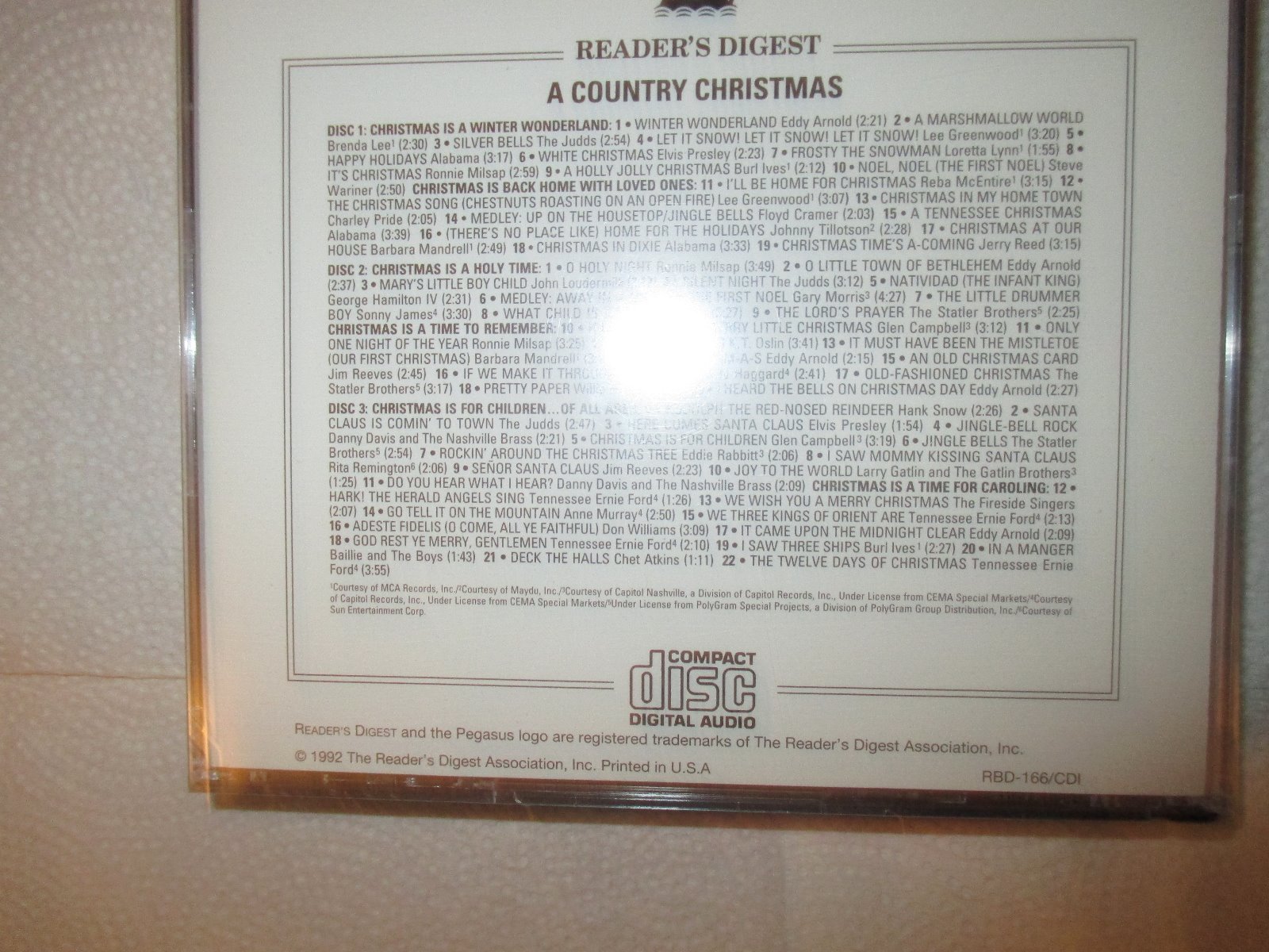 READERS DIGEST A COUNTRY CHRISTMAS 3 CD SET (1992) - GREAT COUNTRY ...