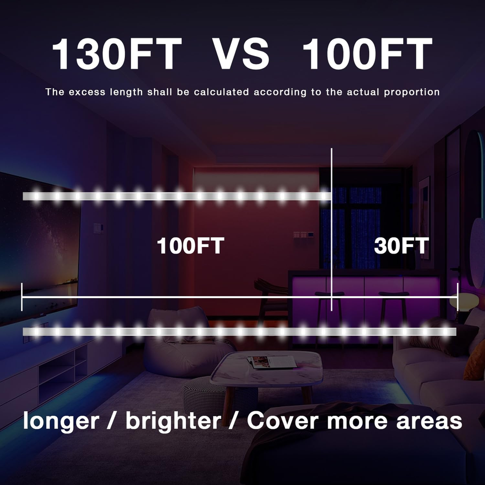 130Ft Led Strip Lights Color Changing Lights Strip for Bedroom, Desk ...