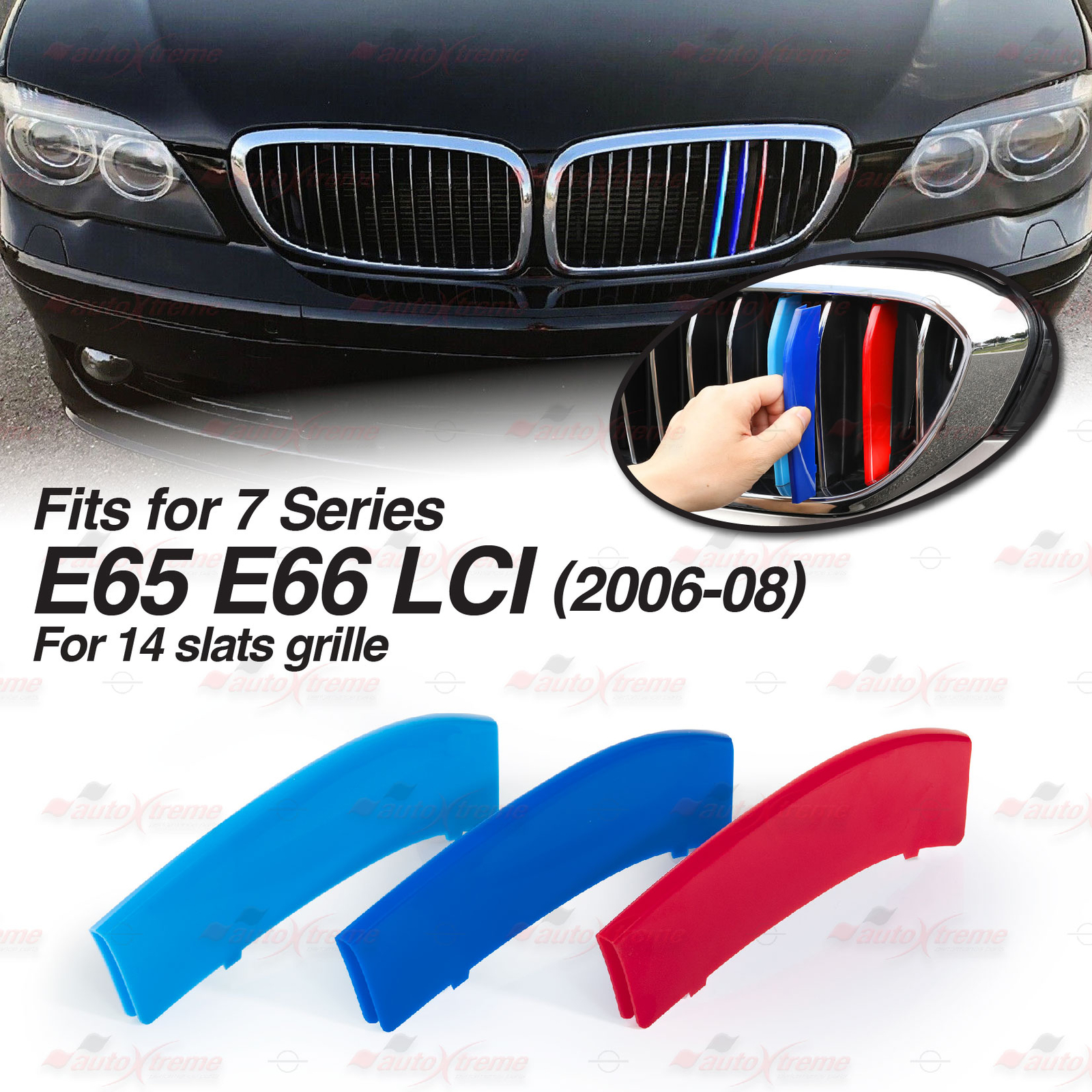 Tri-Color 14 BAR Kidney Grille Front Cover Insert Clip fit BMW E65 E66 ...