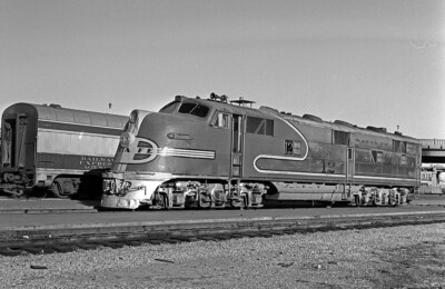 AT&SF EMD E6 Passenger Locomotive No. 12 left side, Dallas TX 1959 5 x ...