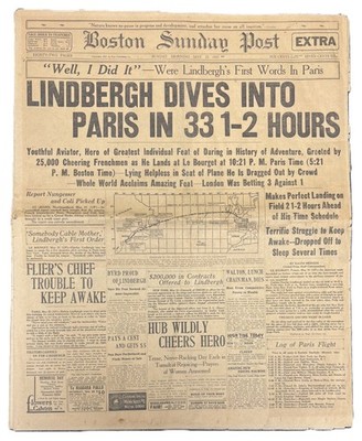 Charles Lindbergh Transatlantic Flight Boston Sunday Post May 22 1927 ...
