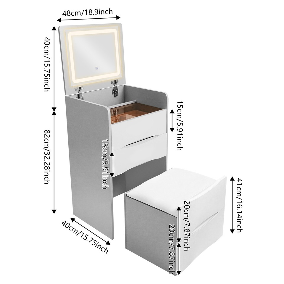 Vanity Desk with Flip Top Lighted Mirror Vanity Desk with Makeup Stool ...