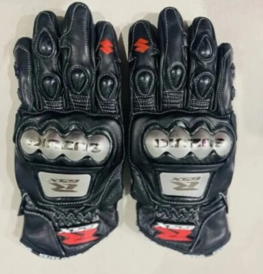 Suzuki GSXR Black Motorcycle Leather Racing Gloves Motorbike Riding ...