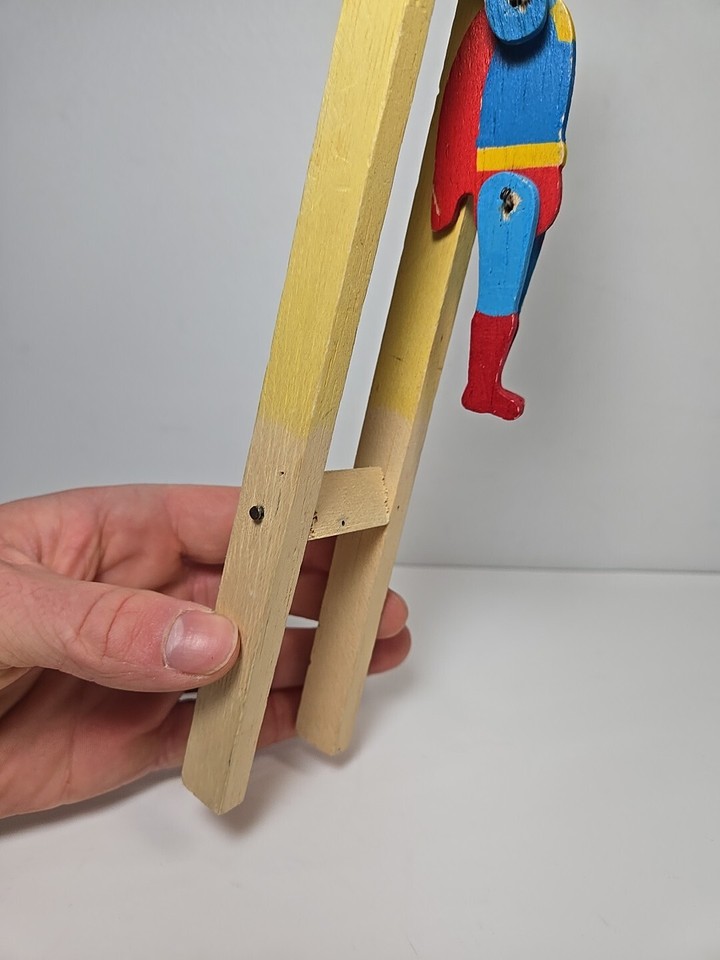 Vtg Folk Art Superman Acrobat Flip Toy Wooden Artisan Handmade Works ...