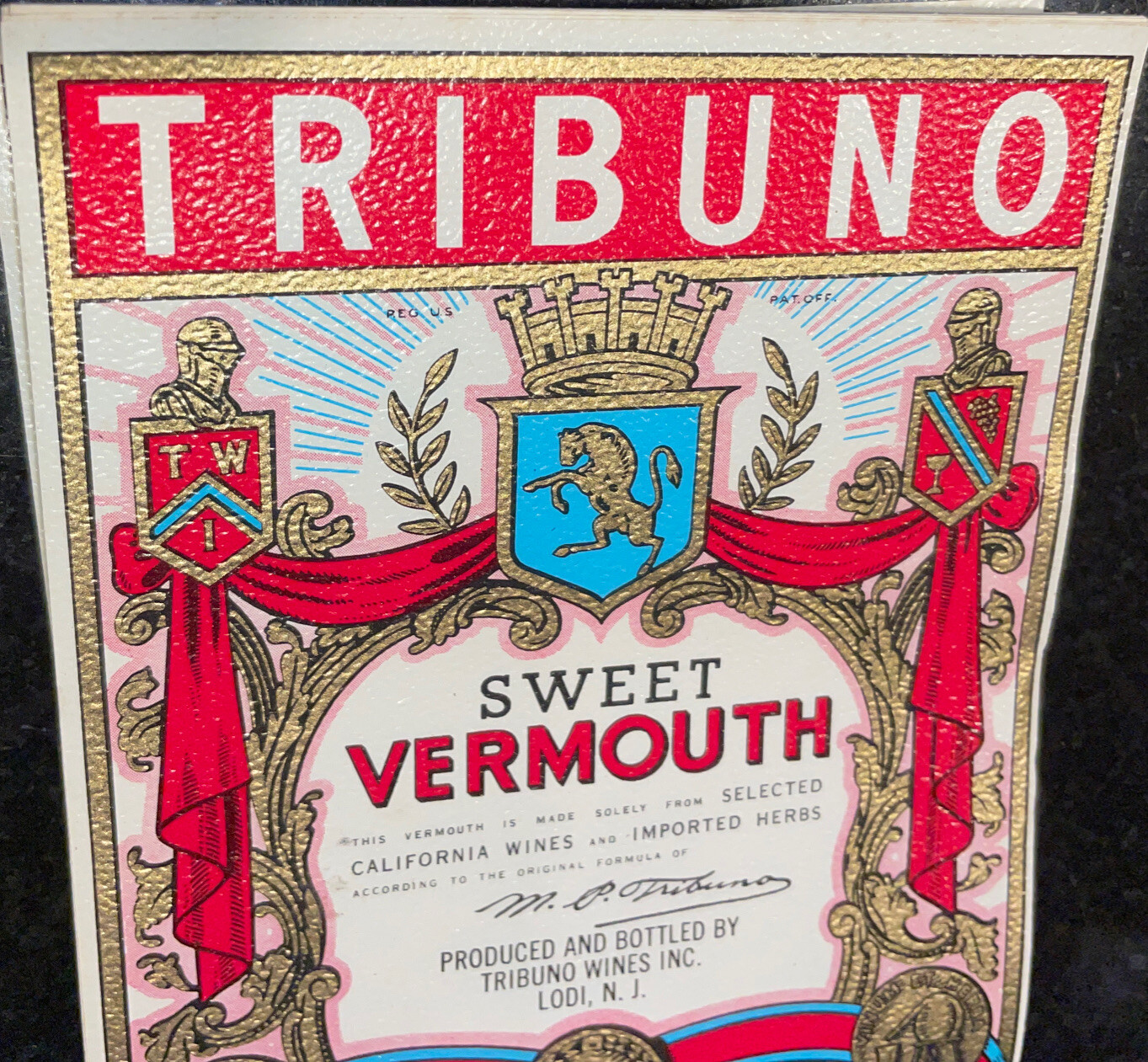 Vintage SWEET VERMOUTH Bottle Labels TRIBUNO WINES Inc. LODI NJ Full ...