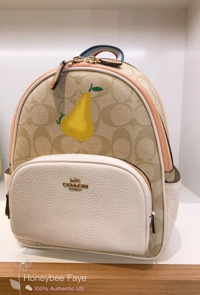 NWT Coach Mini Court Backpack In Signature Canvas/ With strawberry ...