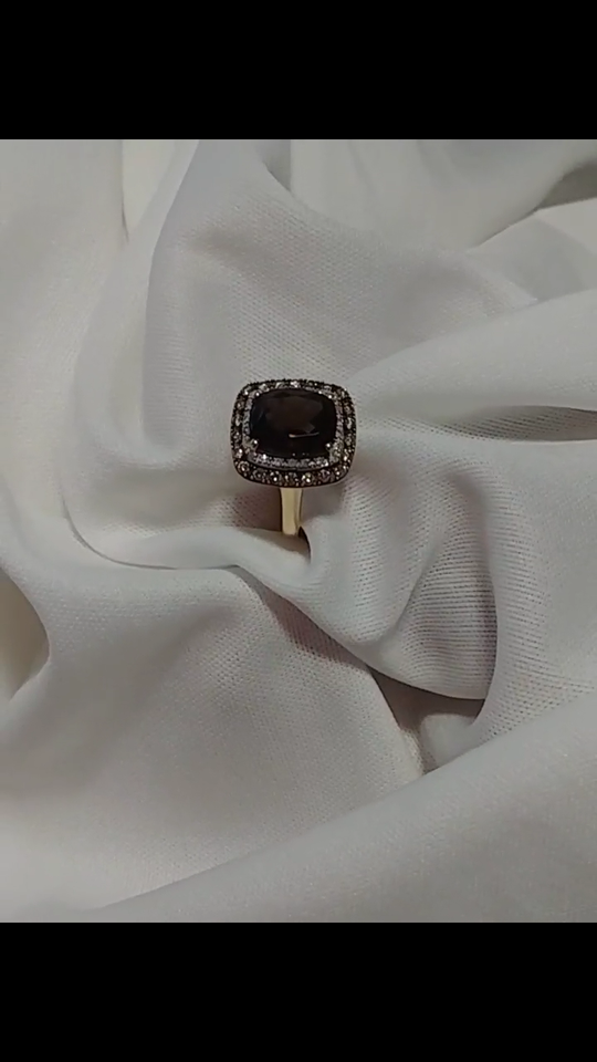 14K SOLID GOLD SMOKEY QUARTZ DIAMOND RING | eBay