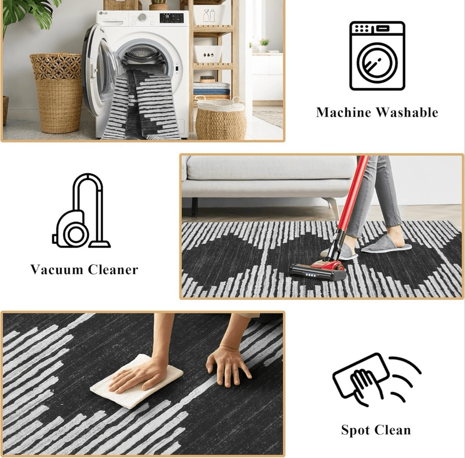Geometric 5x7 Area Rug Black & White for Living Room Bedroom Washable ...
