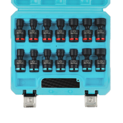 14PC 3/8" Dr Impact Swivel Socket Set Shallow Universal Wobble Socket ...