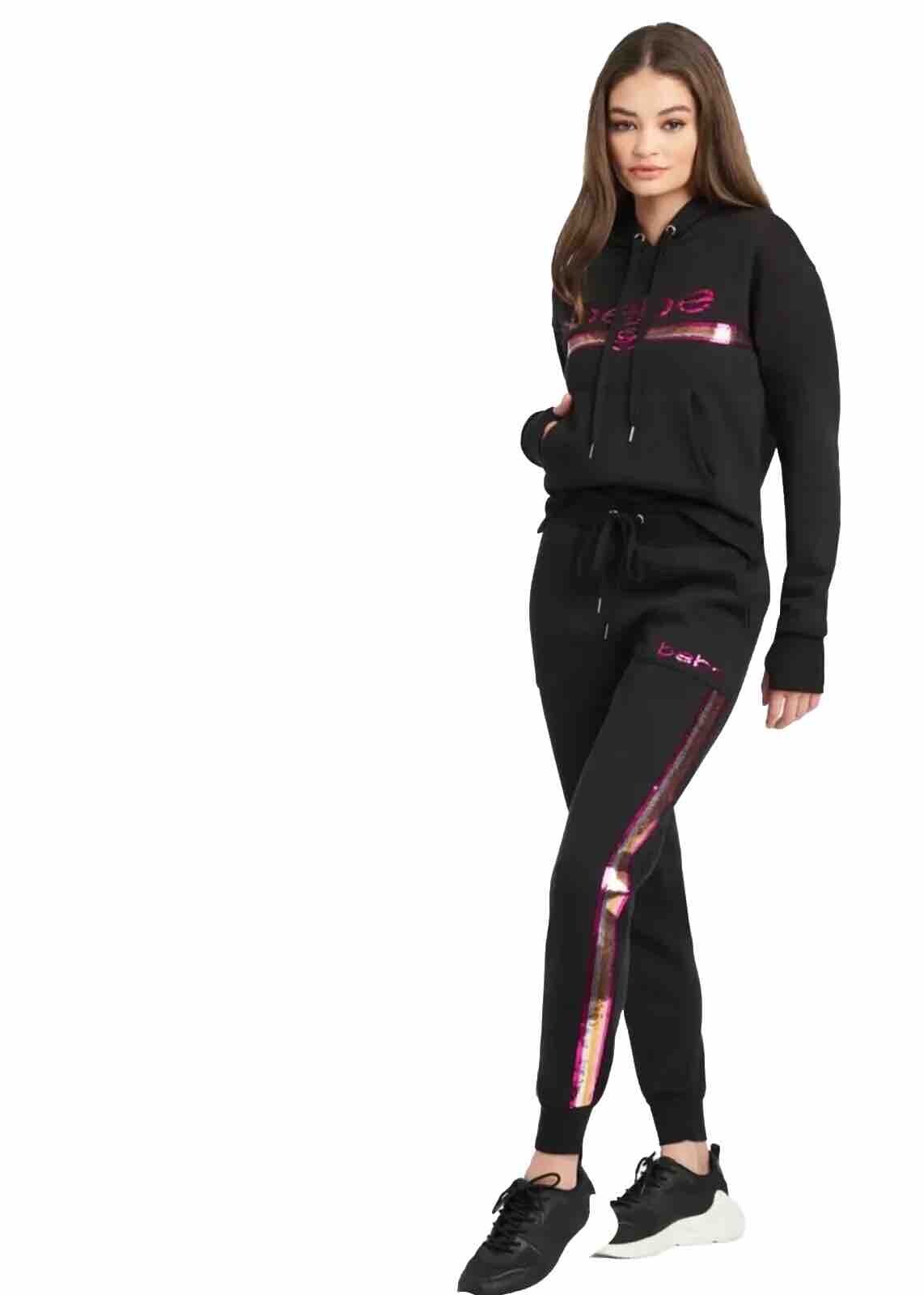 Bebe Womens Black Sequin Stripe Jogger Colorful Bling Sweatpants MSRP ...