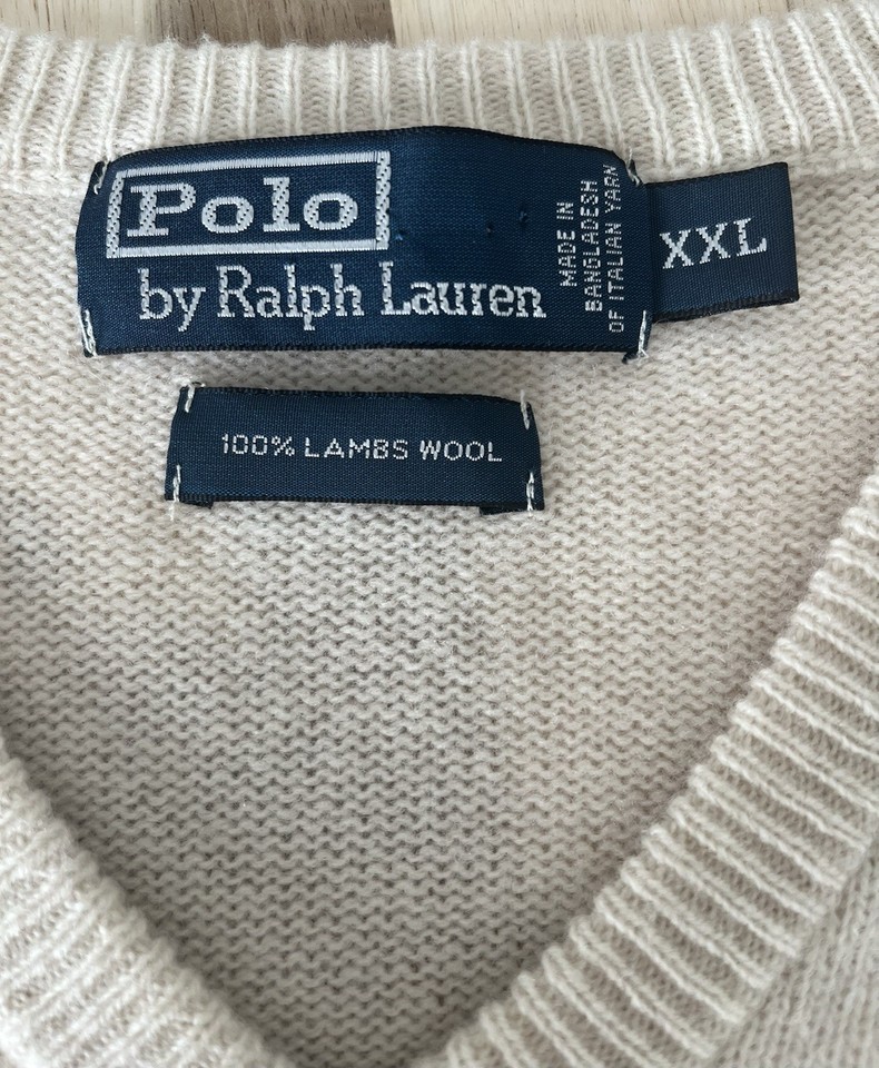 Polo Ralph Lauren Mens Cream Lambswool V Neck Pullover Sweater Knit ...