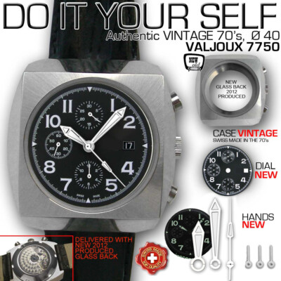 SET: CASE STAINLESS STEEL 70'S,40MM FOR MOVEMENT VALJOUX 7750+NEW DIAL ...