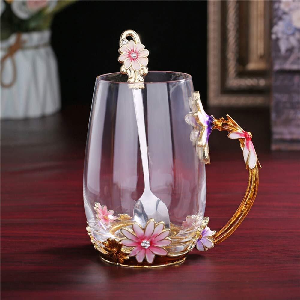 Luka Tech Enamel flower Lead-free Glass Coffee Mugs Tea Cup with Steel ...