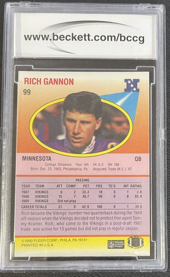 1990 FLEER CARD RICH GANNON # 99 BCCG 10 | eBay