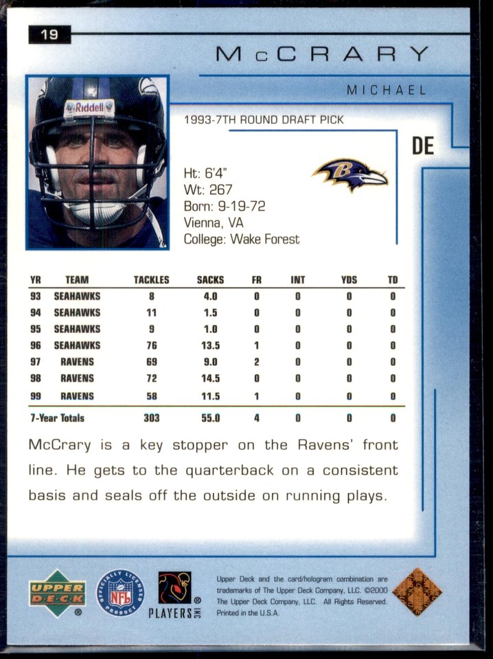 Michael McCrary #19 2000 Upper Deck | eBay