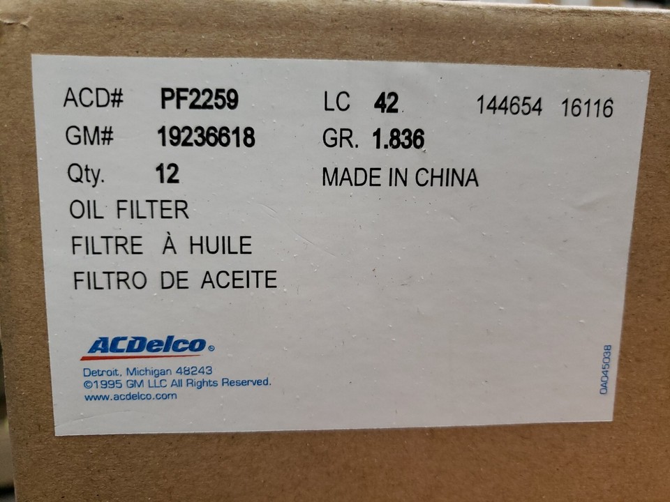 **Case of 12** ACDelco PF2259 Oil Filter 2007-18 Sienna 06-18 RAV4 10 ...