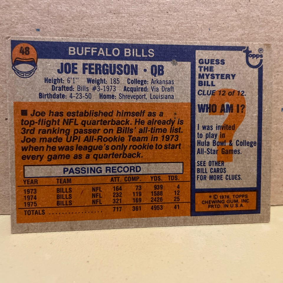 Joe Ferguson -Arkansas- Buffalo Bills Autographed Card | eBay