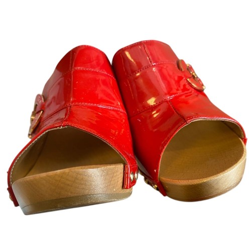 DOLCE & GABBANA Red Patent Leather Wooden Clog Mules, Size 40 | eBay